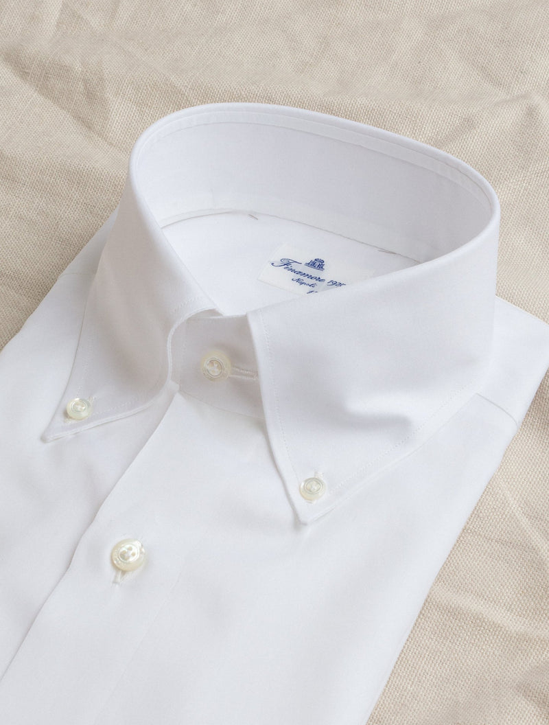 Lucio 170 Button Down Twill Shirt White