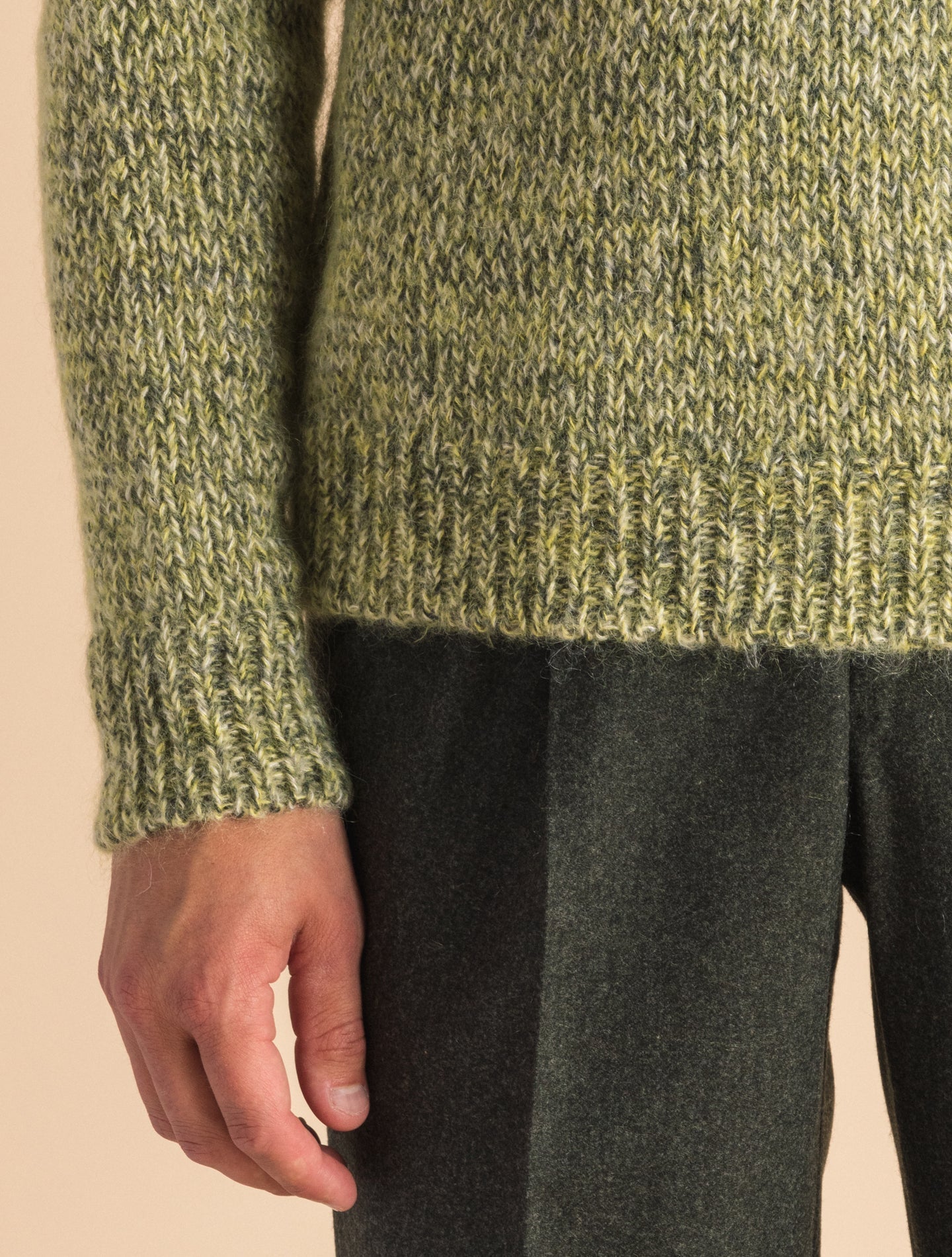Wool Silk Crewneck Sweater Green Melange